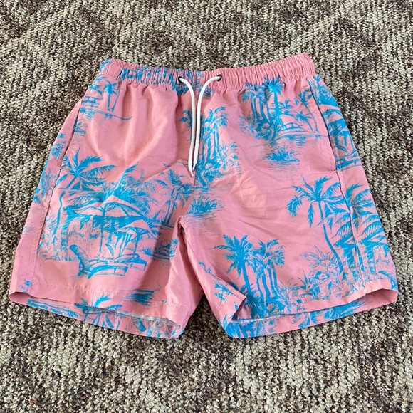 SHEIN | Swim | Pink And Blue Palm Trees Swim Shorts For Men | Poshmark